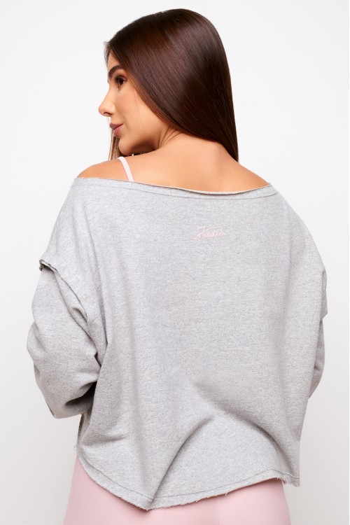 Blusa de Moletinho Cropped Mescla Oversized
